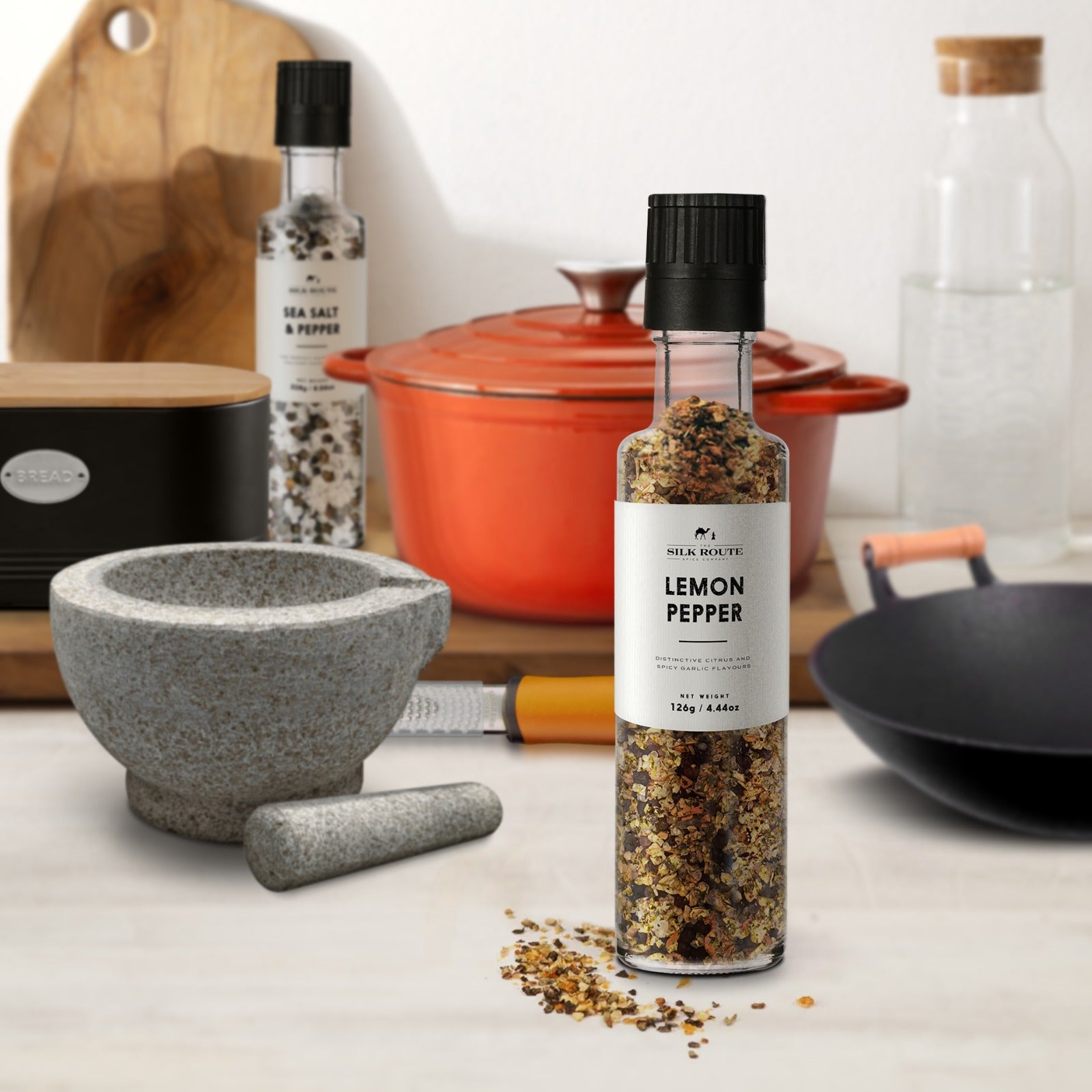 Lemon Pepper Refillable Glass Grinder 126g – Silk Route Spice Company