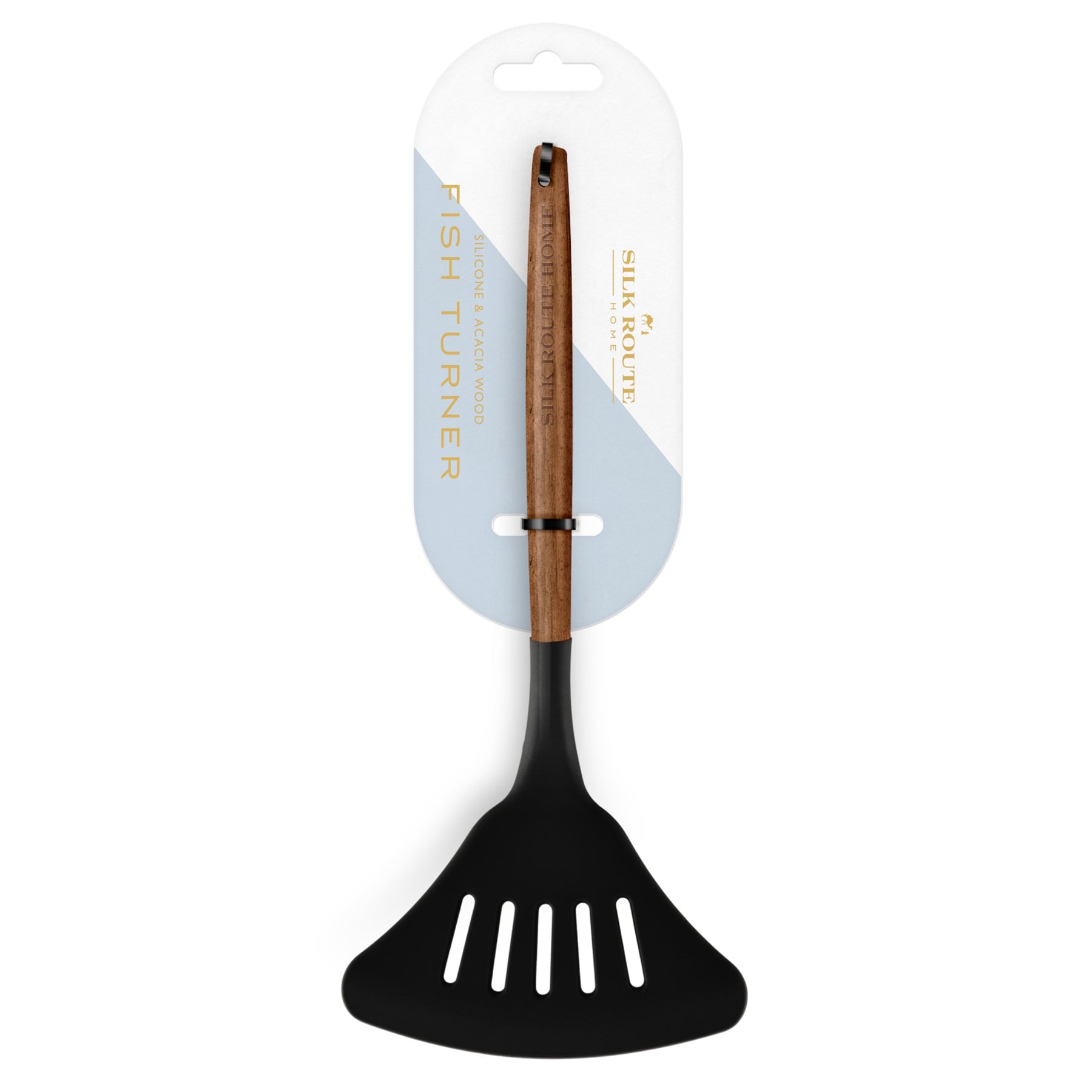 Kitchen Acacia Wood & Black Silicone Fish Turner Utensil – Silk Route ...